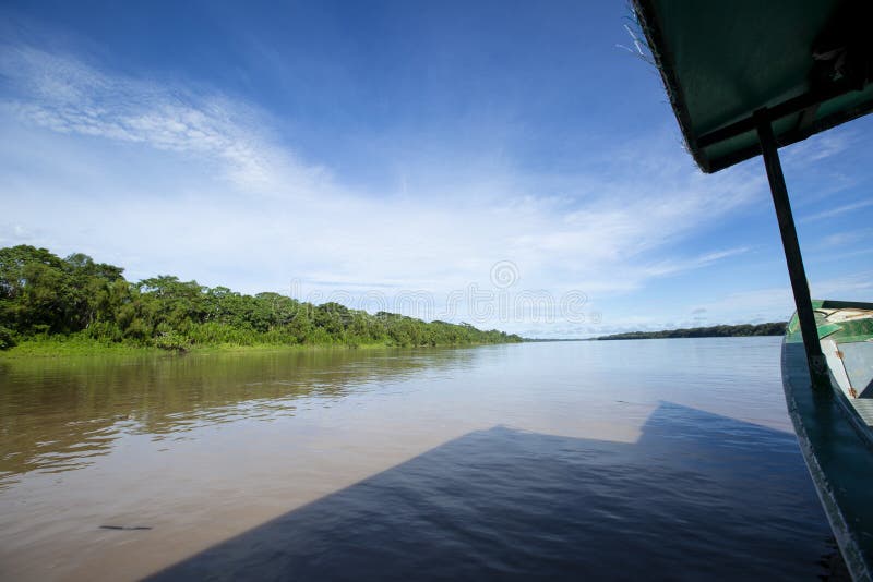 Image in Peruvian Jungle of a Boat in a River in Amazon Forest ...