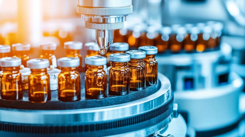 An Image of a Pharmaceutical Filling Machine Filling Glass Vials with ...