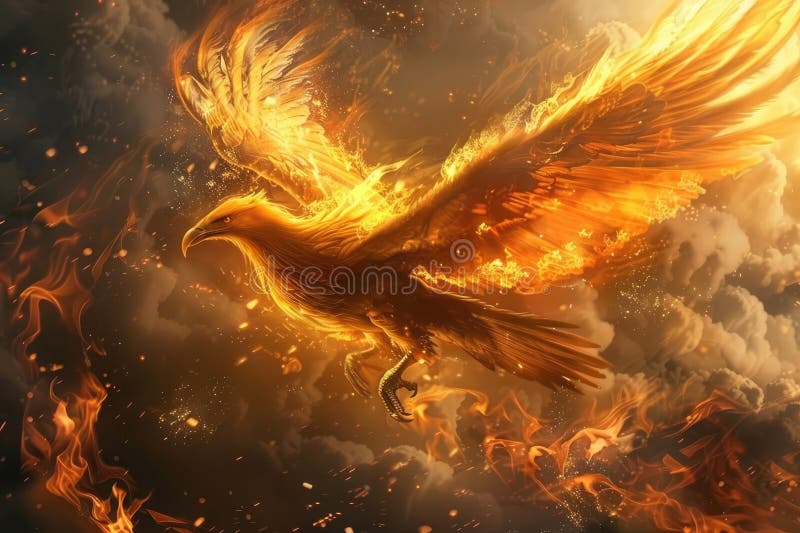 Image of the Phoenix is Flying Burning with Fire. Birds Stock ...
