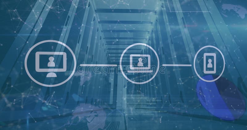 Image of Phone, Laptop, Computer Icons Forming Flowchart and Connected ...