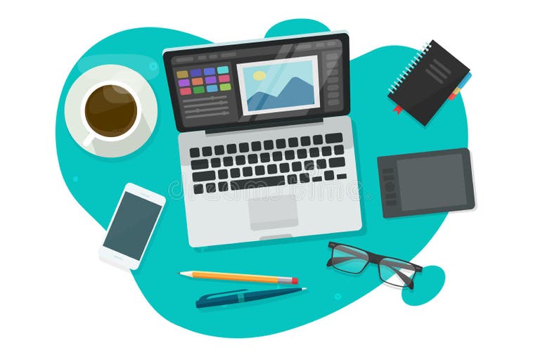 Image Photo Graphic Editor Vector on Designer Table Desk Top View or ...