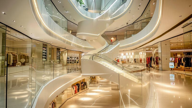 A Spiral Staircase in a Shopping Mall with Glass Walls Stock Photo ...
