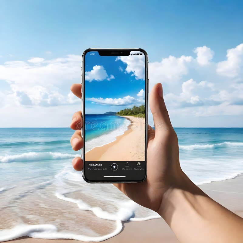 Image of Photography Summer Beautiful Beach on the Phone in the Hand ...