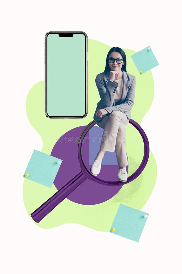 Image Picture Creative Collage of Successful Manager Lady Searching ...