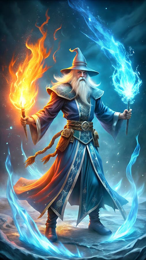 Image Picture of Powerful Elements Wizard Practicing Ice Water Air ...