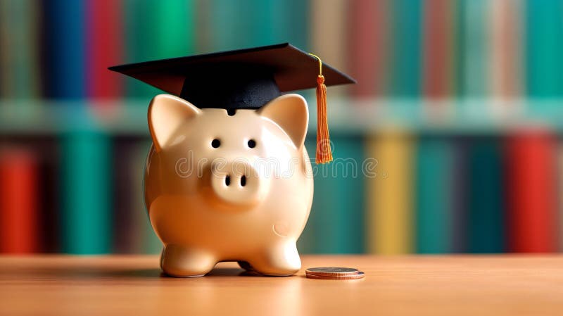 Piggy Bank with Graduation Hat Stock Illustration - Illustration of ...