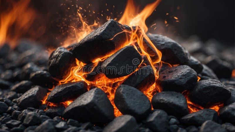 The Image is of a Pile of Black Rocks with a Lot of Fire and Sparks ...