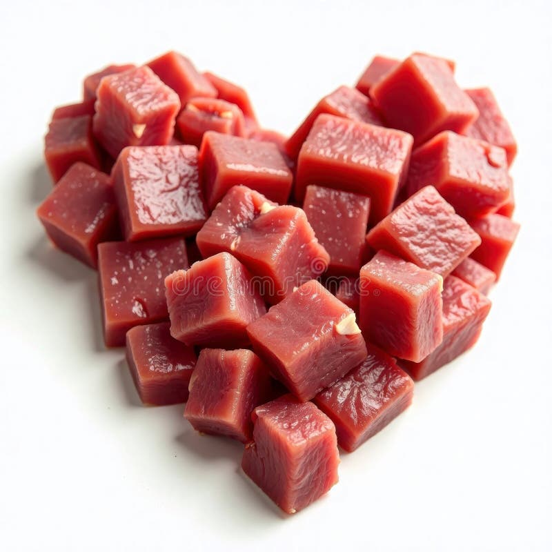 Image of a Pile of Reddish Cured Meat or Fish Cubes on a White ...