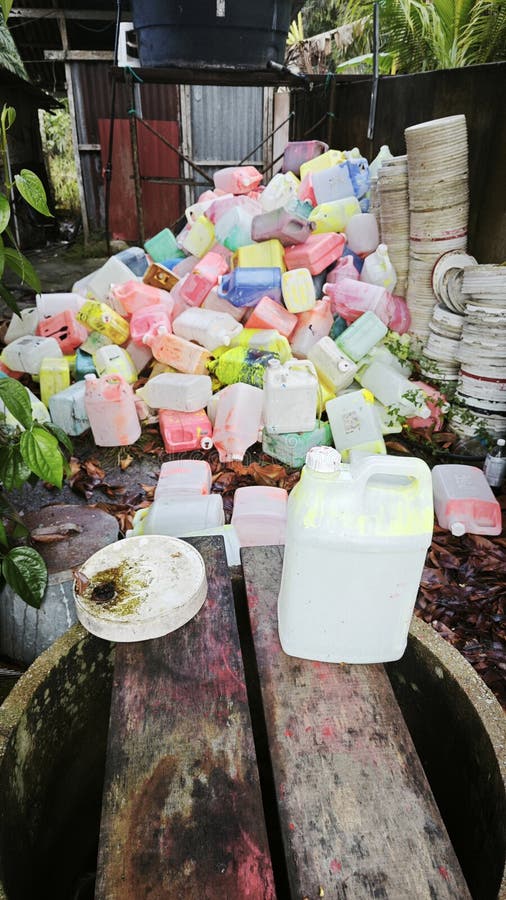 Pile of Thrown Away White Rectangular-shaped Paint Plastic Bottle with ...
