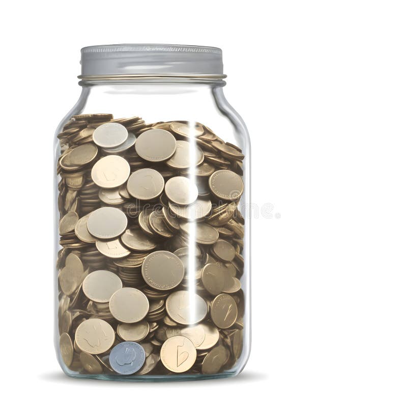 Image of the Piles of Coins Collected in Various Kinds of Containers ...