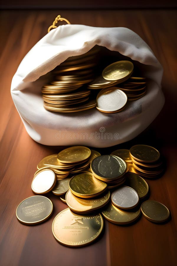 Image of the Piles of Coins Collected in Various Kinds of Containers ...