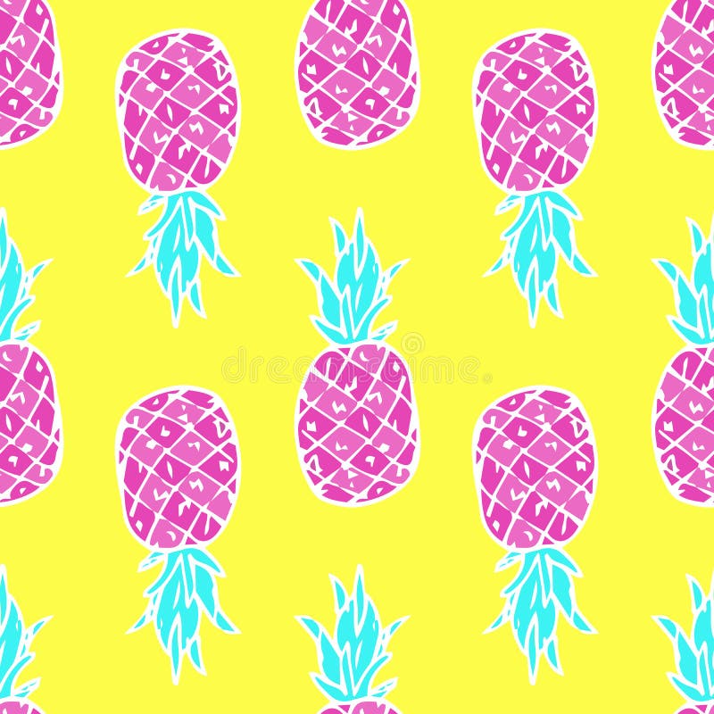 Pink Pineapple Pattern Yellow. Seamless Pattern Drawing in the Style of ...