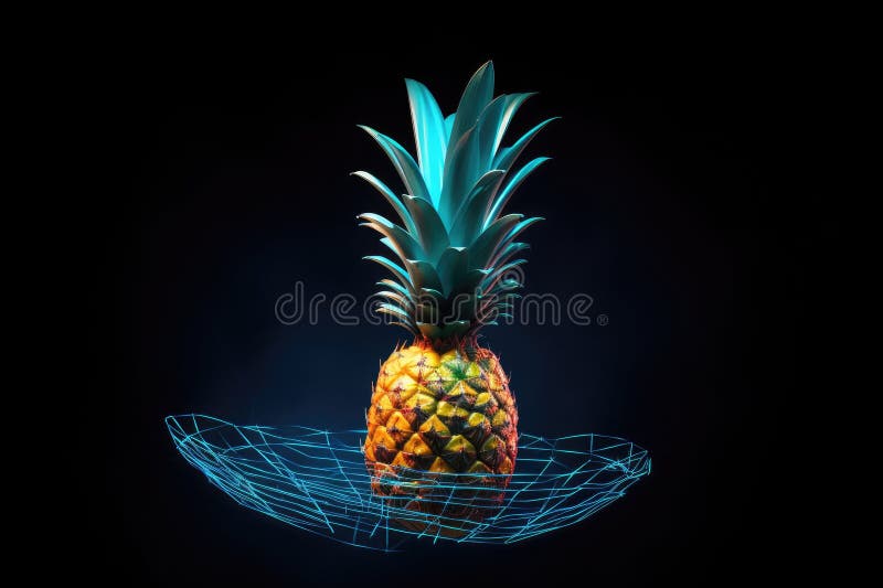 An Image of a Pineapple Sitting on Top of a Slender Blue Wire Against a ...