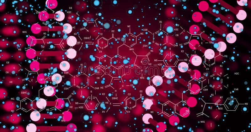 Image of Pink 3d Dna Rotating with Molecules and Blue Particles on ...