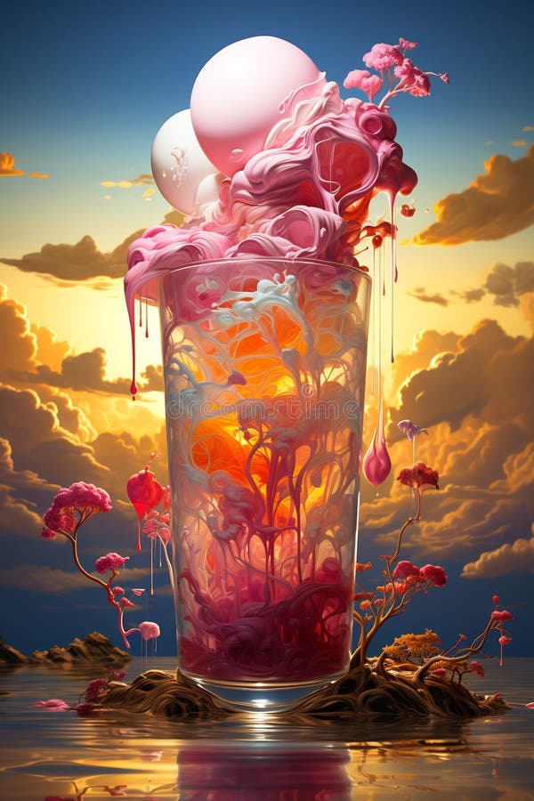 Image of Pink Liquid Pouring into Large Glass. Generative AI Stock ...