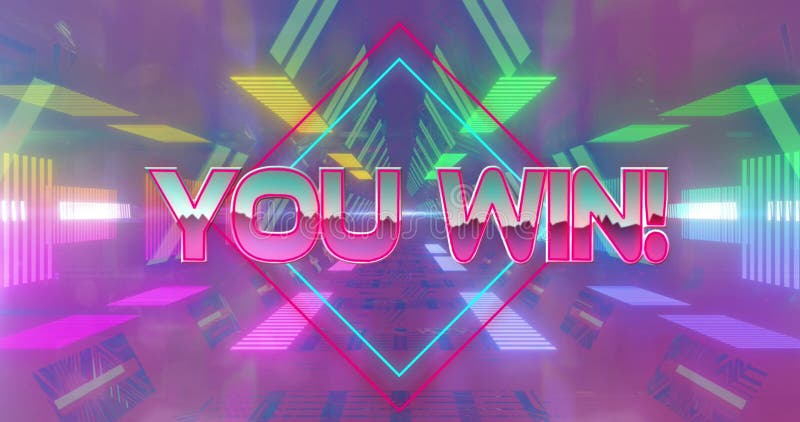 Image of Pink Metallic Text You Win Over Neon Tunnel and Person Man ...