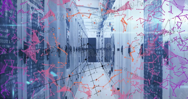 Image of Pink Network of Connections Over Computer Server Room Stock ...