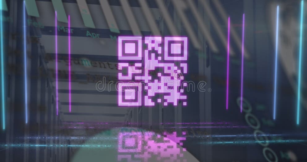 Image of Pink Qr Code with Neon Lights and Data Processing Over ...