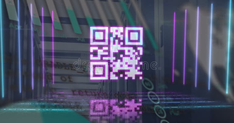 Image of Pink Qr Code with Neon Lights and Data Processing Over ...