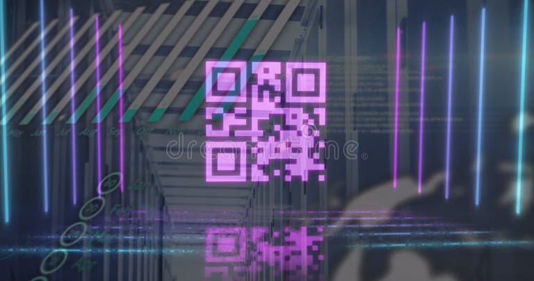 Image of Pink Qr Code with Neon Lights and Data Processing Over ...