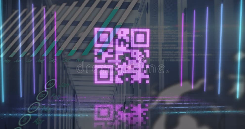 Image of Pink Qr Code with Neon Lights and Data Processing Over ...