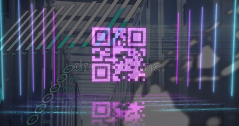 Image of Pink Qr Code with Neon Lights and Data Processing Over ...
