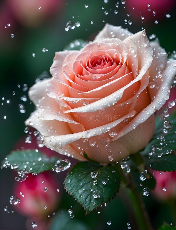 An Image of a Pink Rose with Raindrops Stock Illustration ...