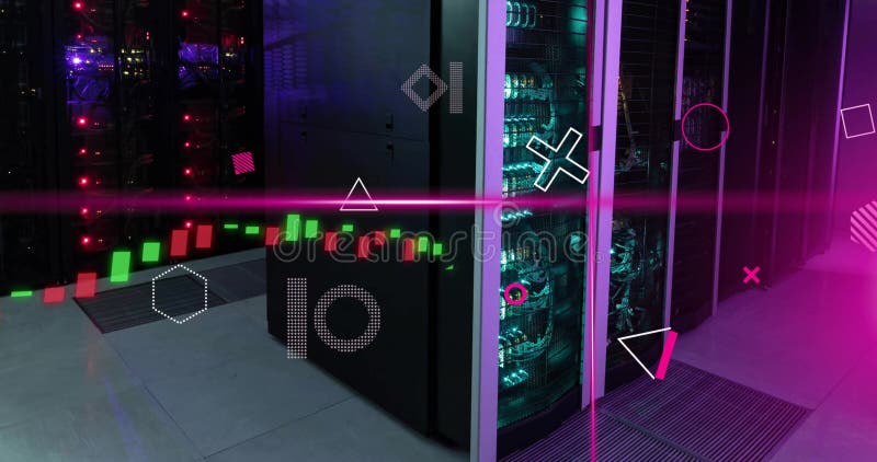 Image of Pink Scanner Beams, Rotating Shapes and Graph Processing Data ...