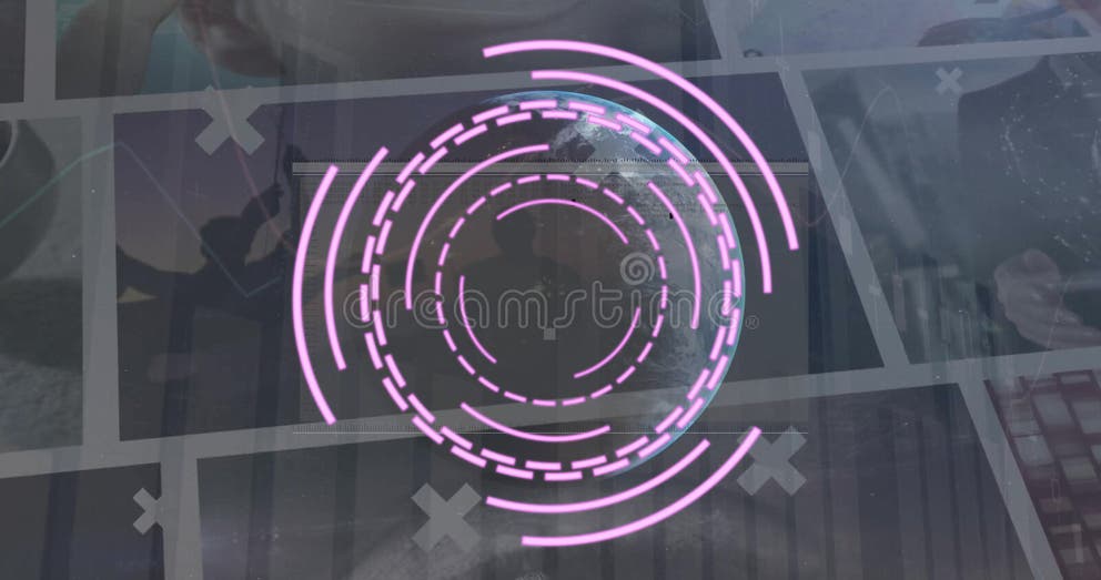 Image of Pink Scanner Over Processing Data on Interface Screens Stock ...