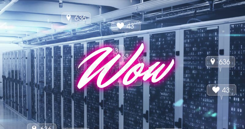 Image of Pink Text Wow, with Social Media Notifications Over Computer ...