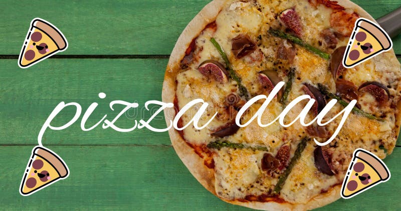Image of Pizza Icons and National Pizza Day Text Over Fresh Pizza Stock ...