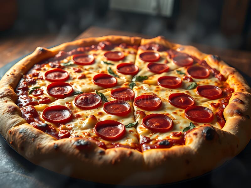 Pizza Pepperoni and Cheese on the Dish and Clean Table, Generative AI ...