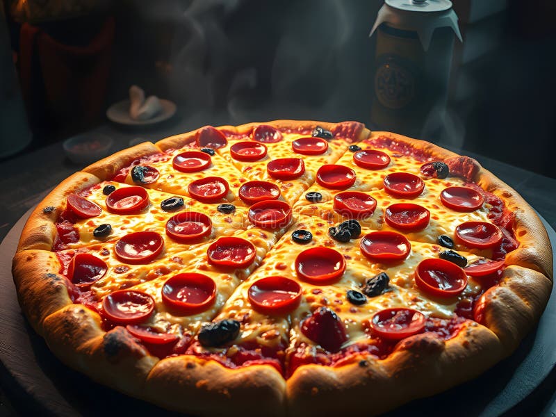 Pizza Pepperoni and Cheese on the Dish and Clean Table, Generative AI ...