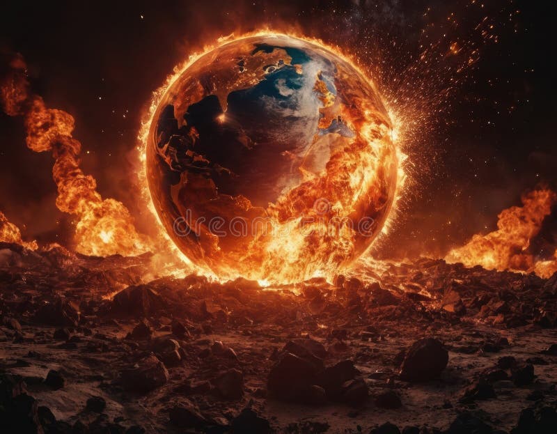 Image of Planet Earth Exploding in Flames. Stock Illustration ...