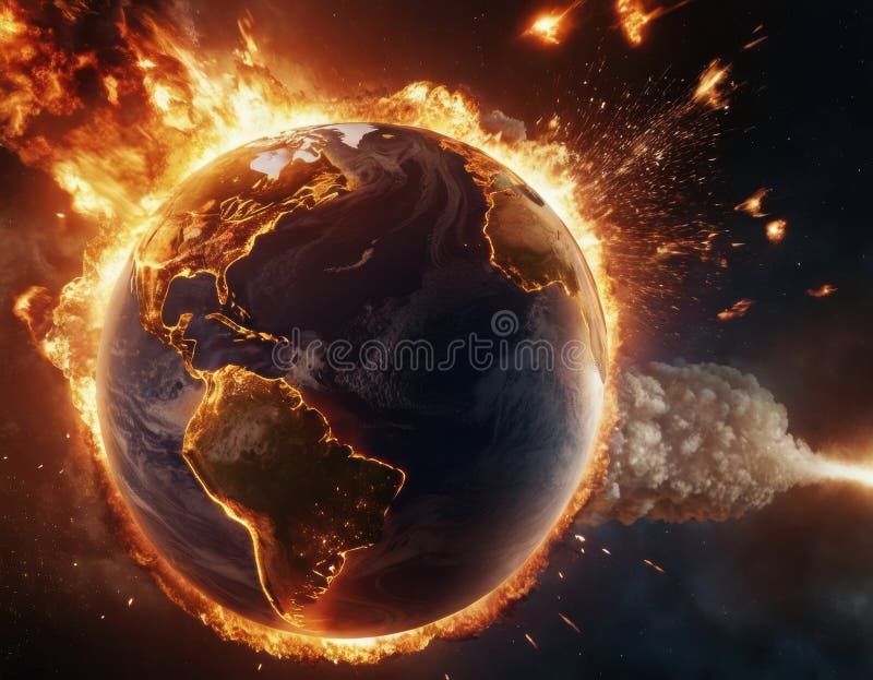 Image of Planet Earth Exploding in Flames. Stock Illustration ...