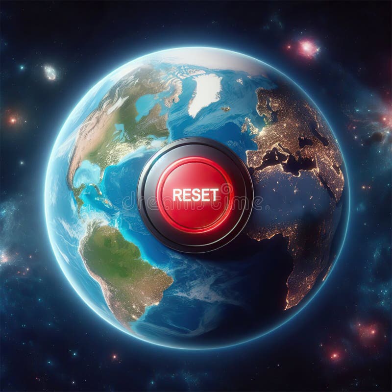 Image of Planet Earth with a Large Red Button that Reads Reset Stock ...