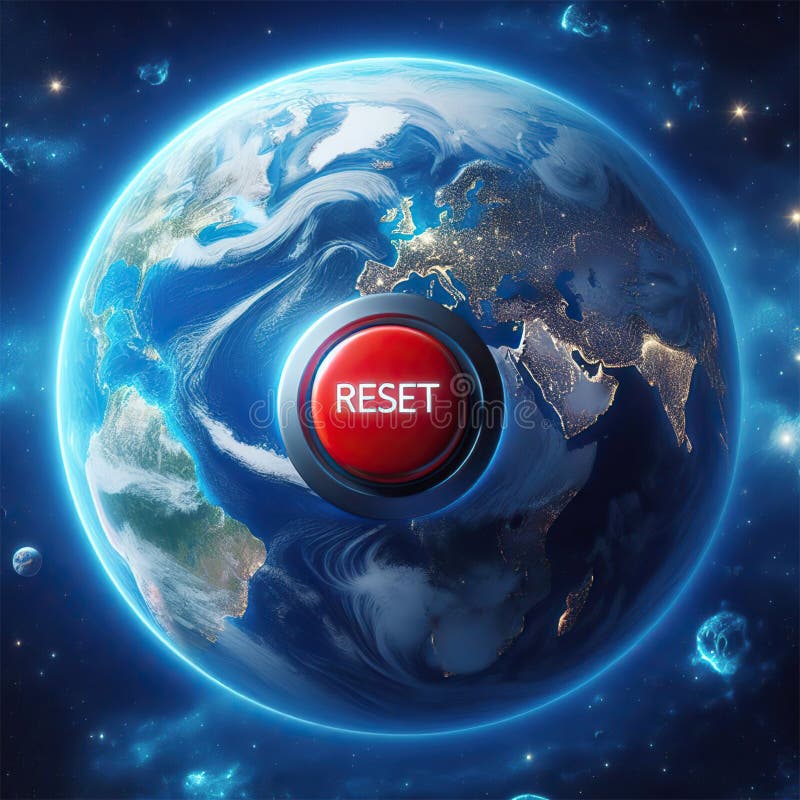 Image of Planet Earth with a Large Red Button that Reads Reset Stock ...
