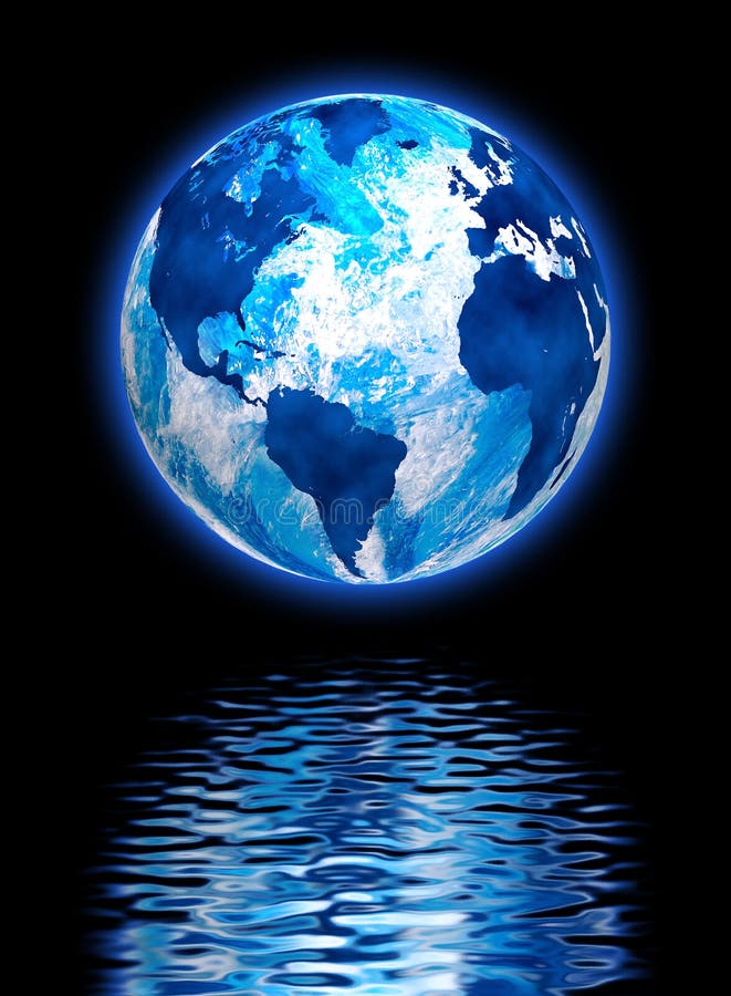 Image of the Planet Earth in the Reflection of Water Close-up Stock ...