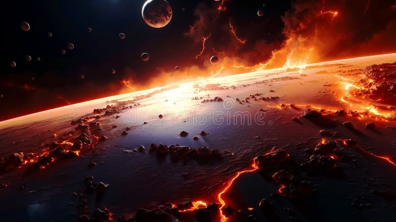 An Image of a Planet with Lava and Planets in the Background Stock ...