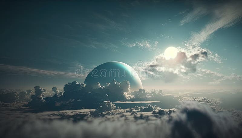An Image of a Planet in the Sky with Clouds and a Sun. Stock ...