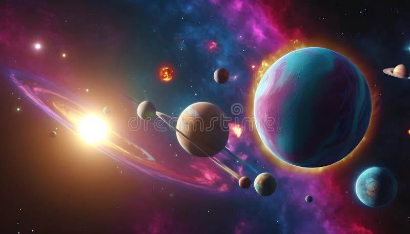 An Image of Planets in Outer Space Solar System with Bright Yellow ...