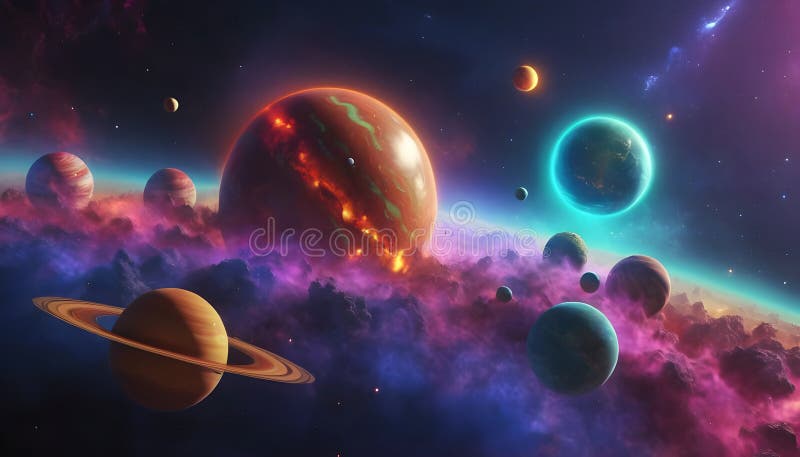 An Image of Planets in Space Covered with Colorful Clouds , Colorful ...