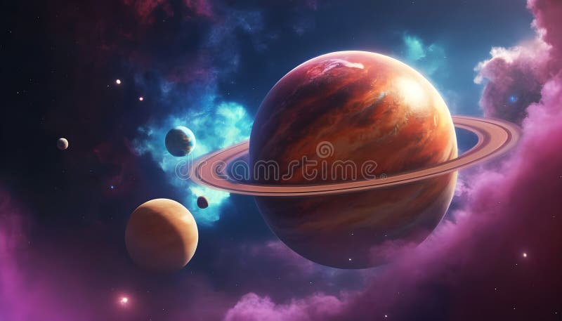 An Image of the Planets in Space Solar System, with Pink and Blue ...