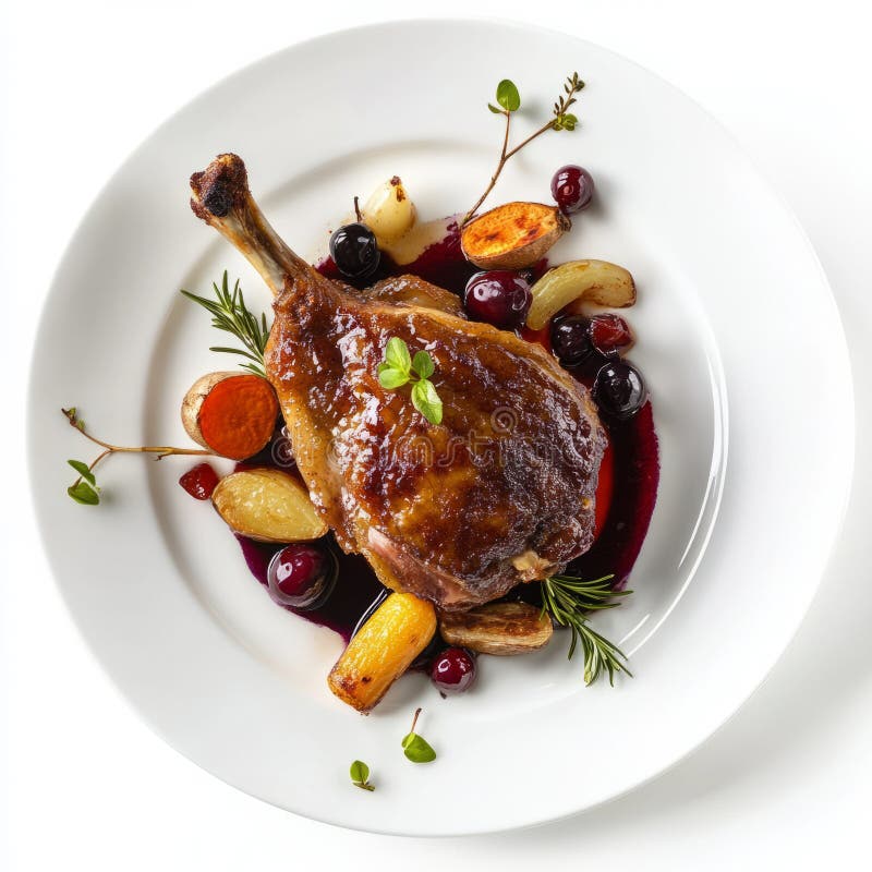 An Image of a Plate of Duck Confit, Served with Roasted Root Vegetables ...
