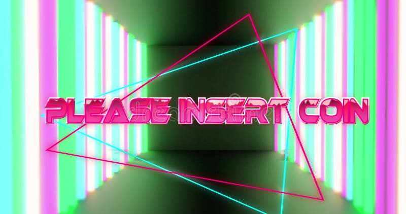 Image of Please Insert Coin Over Neon Lights on Black Background Stock ...