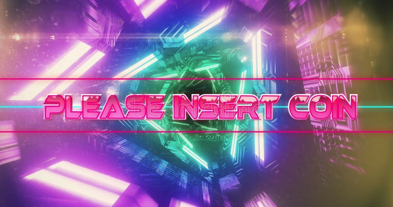 Image of Please Insert Coin Text Over Neon Green and Pink Glowing ...