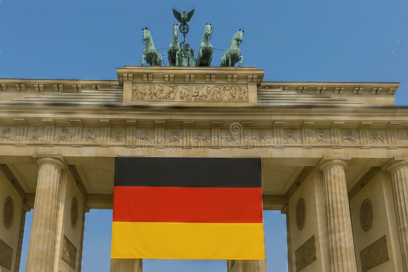 German Flag Hanging on Brandenburg Gate Symbolizing German Unity and ...