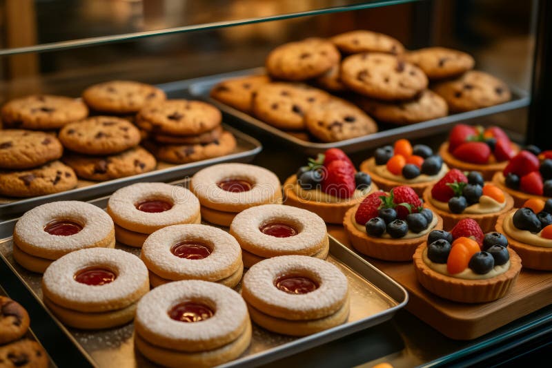 Assorted Pastries in a Bakery Display Stock Illustration - Illustration ...