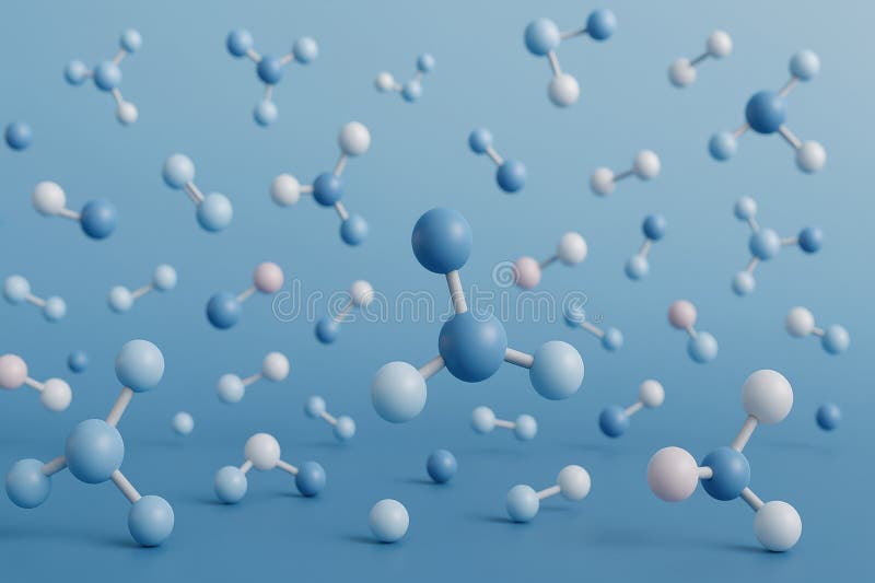 3D Molecule Structure. Floating Atomic Particles in Blue Scientific ...