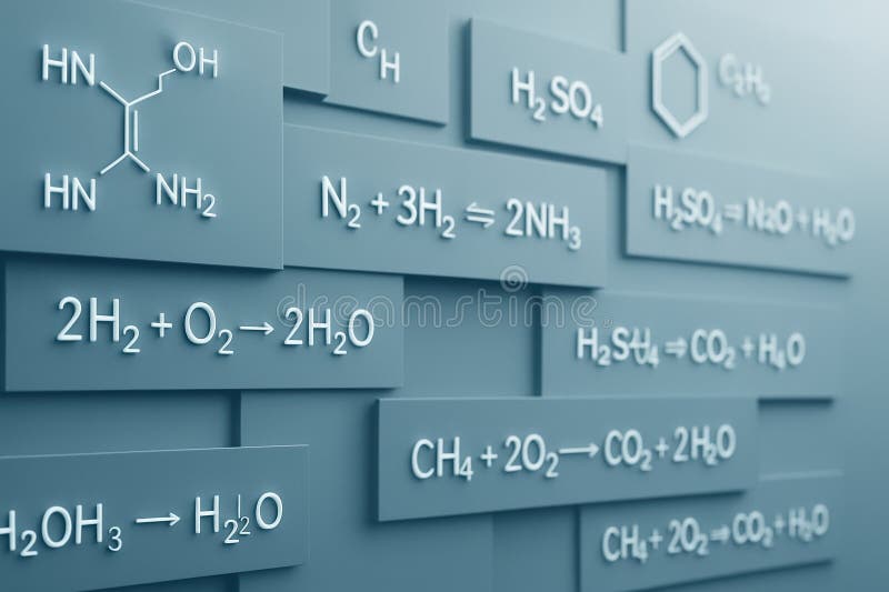 Chemical Formulas on 3D Wall. Educational and Scientific Molecular ...